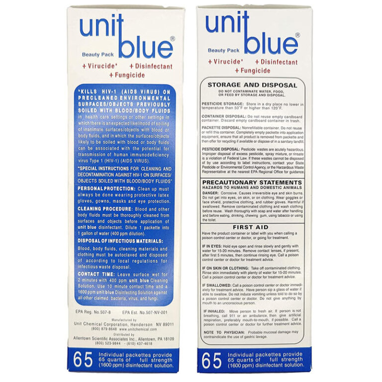 Unit Blue Disinfectant - Box of 65 Sachets - Sanitizer-Tablets.com